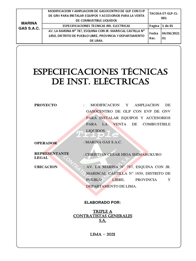 ET Ins. Electricas GLP-CL | PDF | Tubería (transporte de fluidos) | Enchufes y tomas de ...