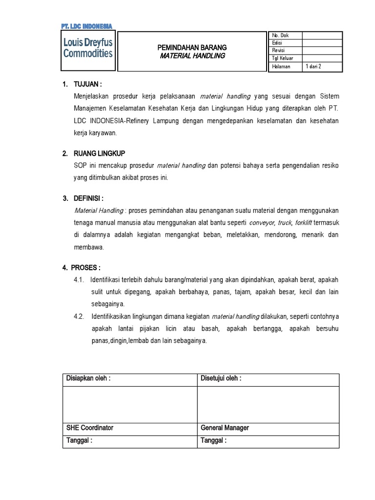 EHS-SOP-12 - Material Handling | PDF