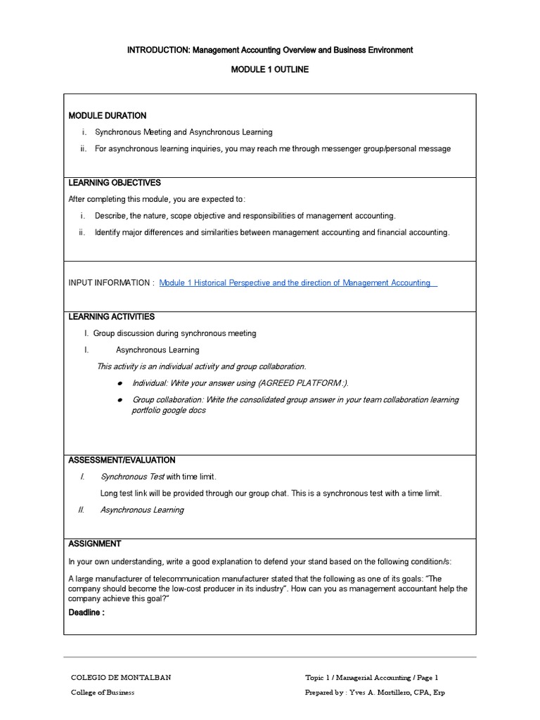 MODULE 1 Management Accounting | PDF | Management Accounting | Lean ...