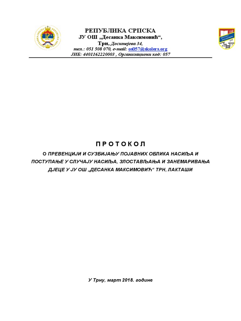 Protokol - Nasilje - Zlostavljanje - Zanemarivanje, 2018. | PDF