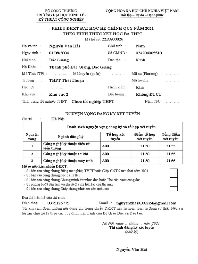 Phieu Dang Ky 22DA0082611 07 2022 091729 | PDF