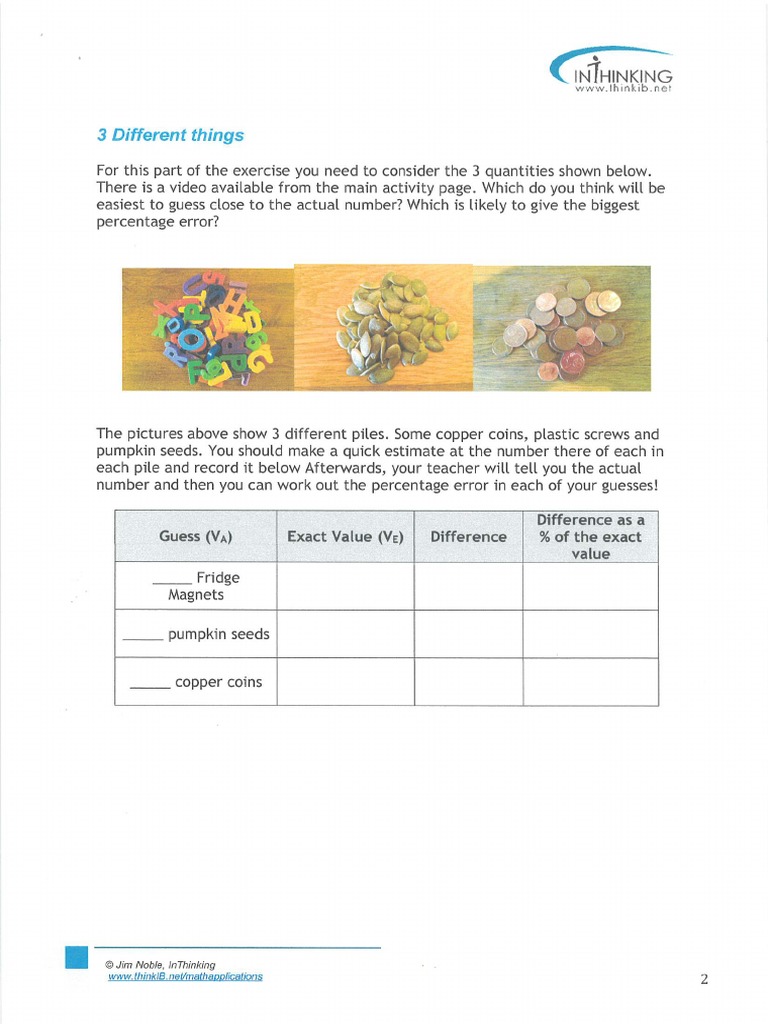 Percentage Error Worksheet | PDF