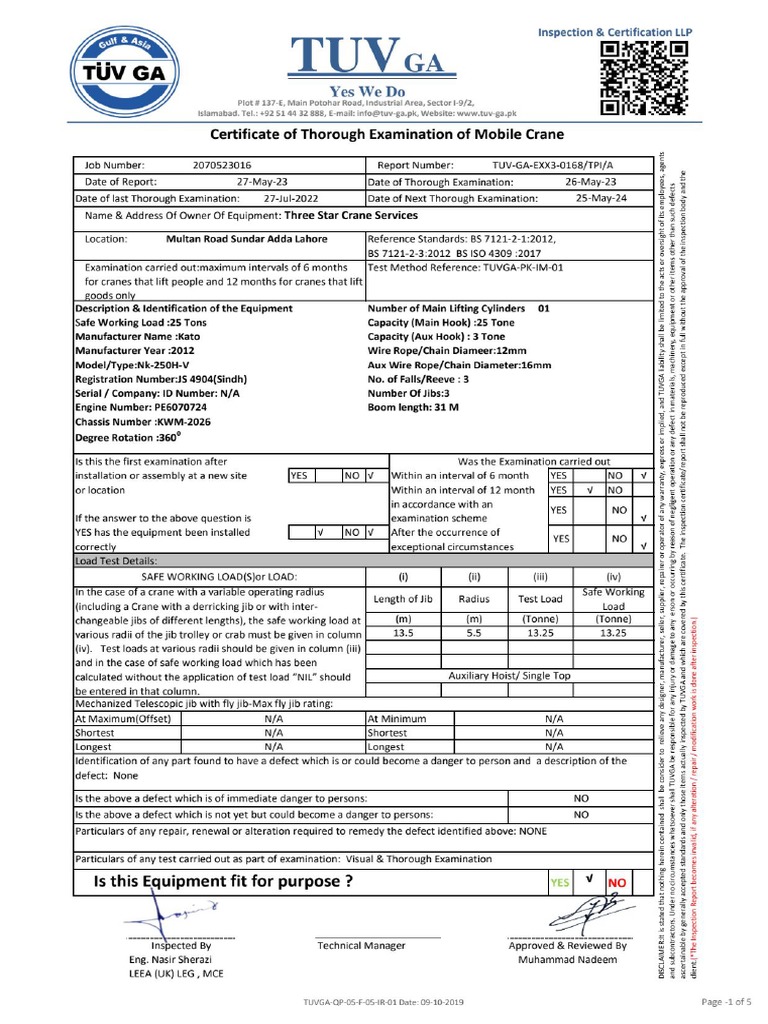 Mobile Crane Certificate | PDF