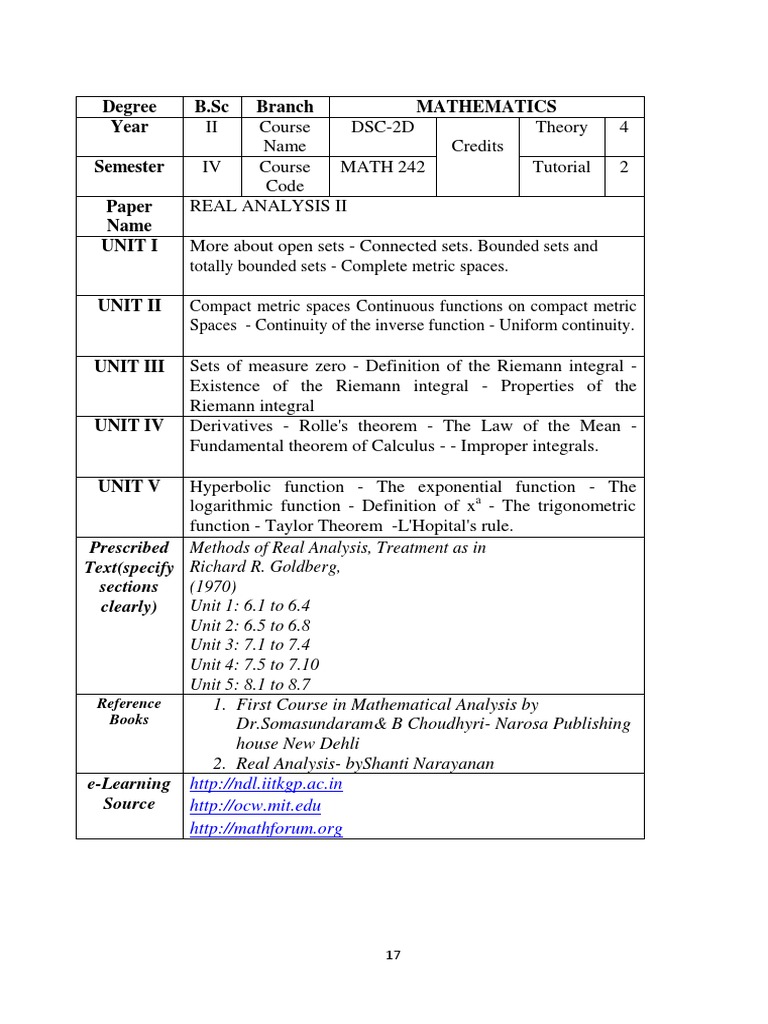 Real Analysis II Syllabus | PDF