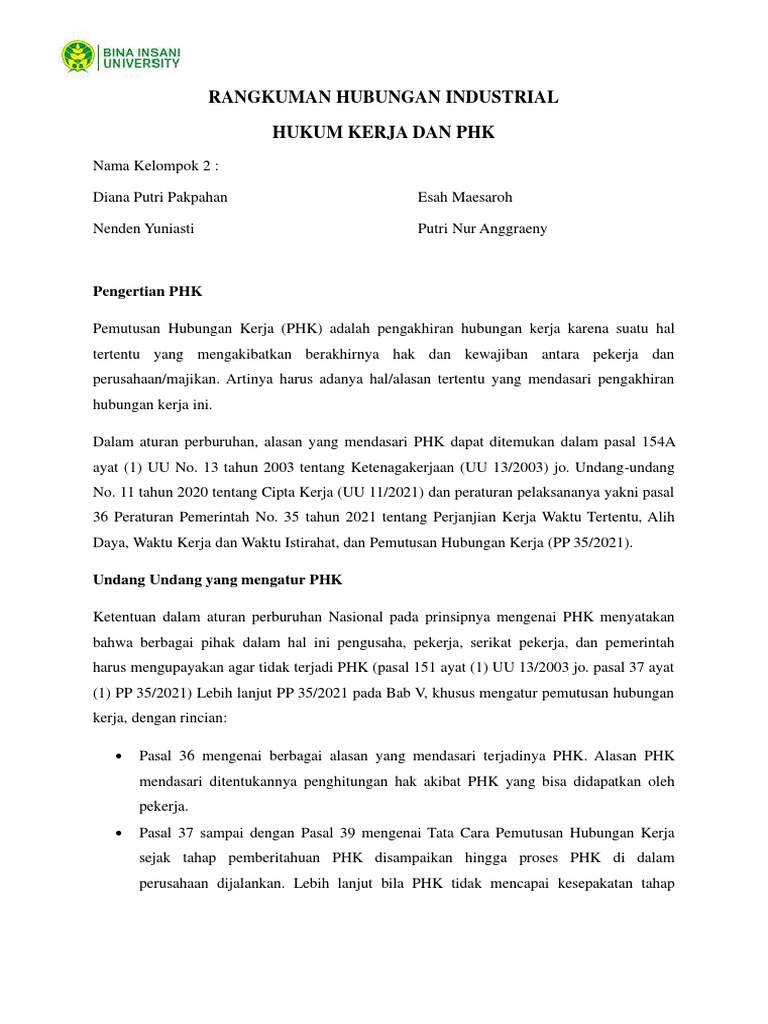 Panduan PHK dan Aturannya | PDF