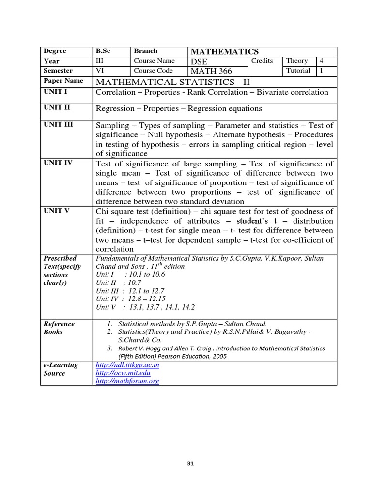 Statistics II Syllabus | PDF Statistics II Syllabus | PDF