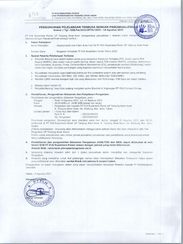 Lelang Upperground Line Foam PT PLN 2023 | PDF | Teknologi & Rekayasa