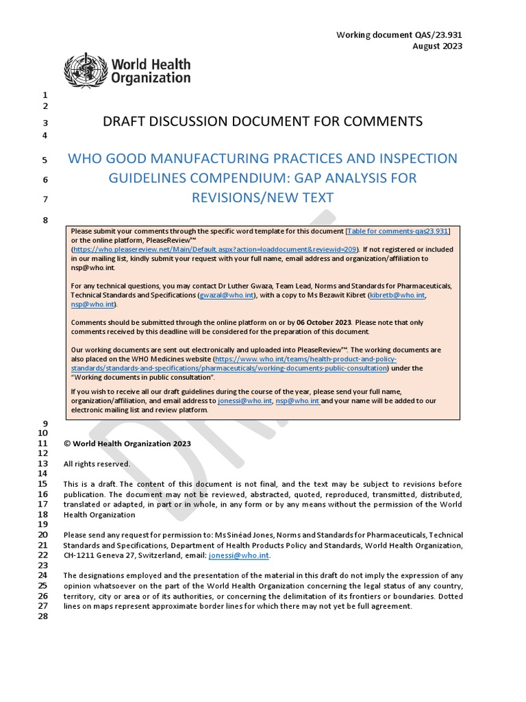Who Good Manufacturing Practices and Inspection 6 Guidelines Compendium ...