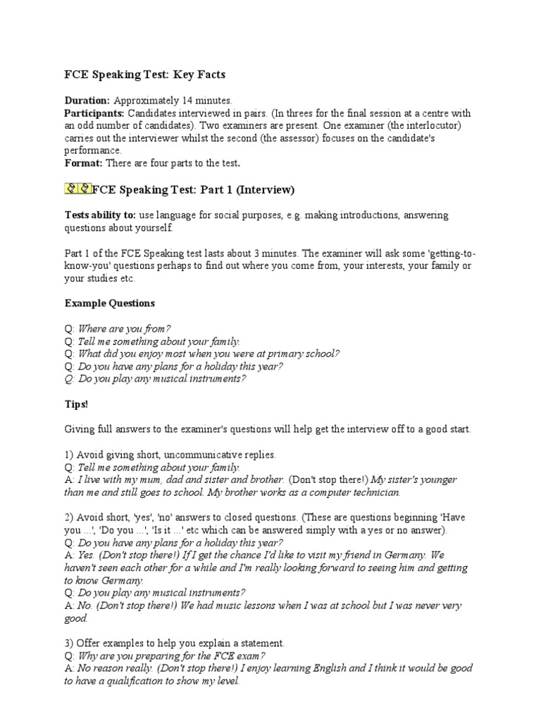 FCE Speaking Test | PDF