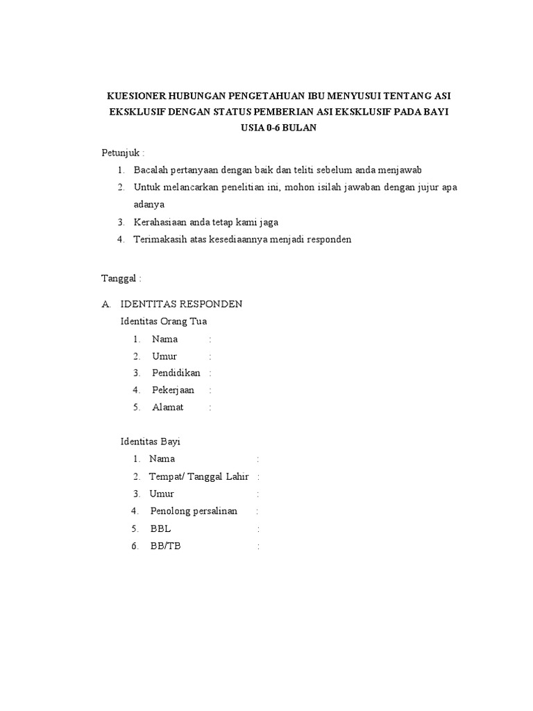 Kuesioner Asi Eksklusif | PDF