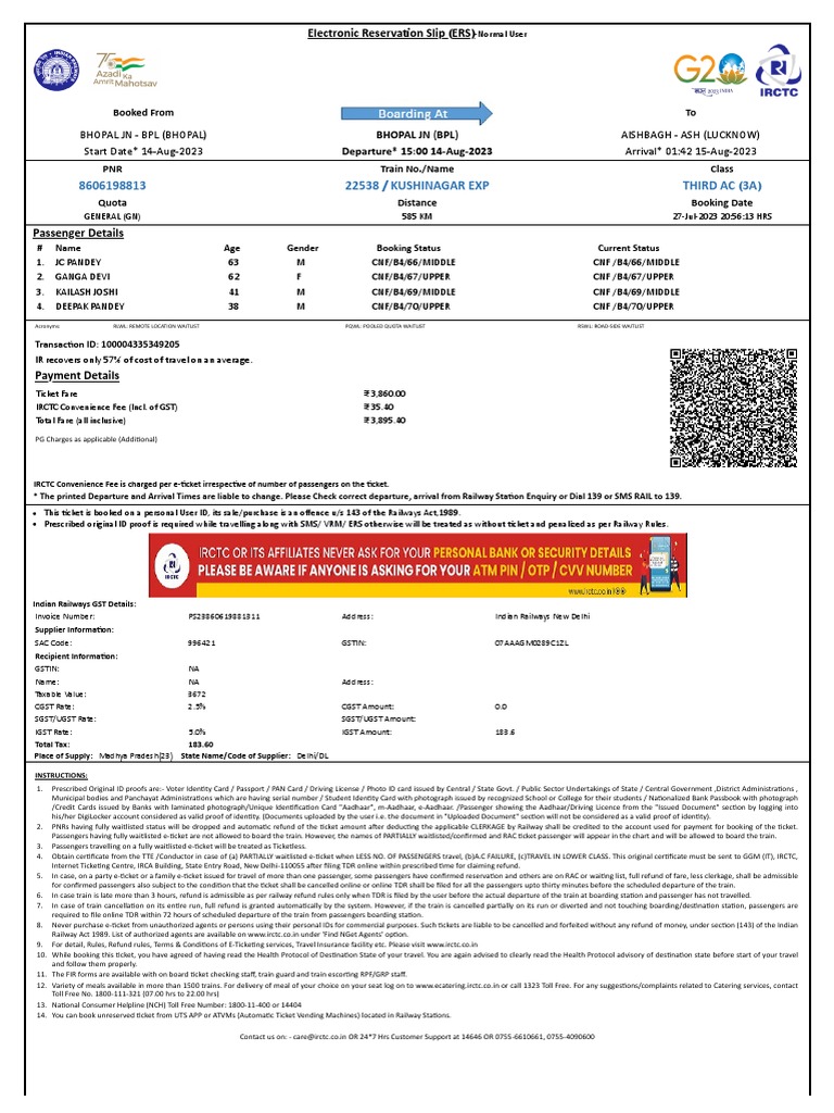 Kushinagar Exp Third Ac (3A) | PDF | Identity Document | Government