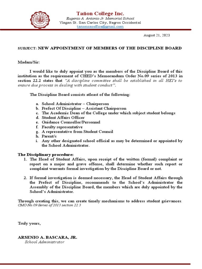 New Discipline Board | PDF | Justice | Crime & Violence