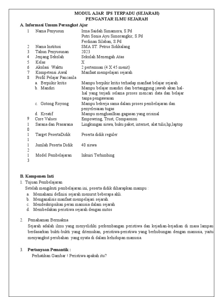 Final MODUL AJAR FASE E SEJARAH 1 | PDF