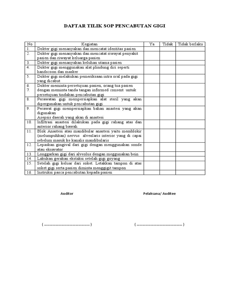 DAFTAR TILIK SOP Poli Gigi | PDF