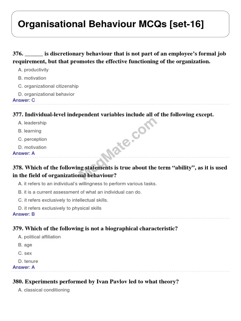 Organisational Behaviour Set 16 | PDF | Classical Conditioning | Reinforcement