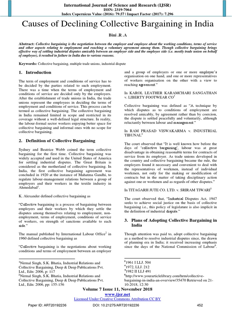 Causes of Declining Collective Bargaining in India | PDF | Collective ...