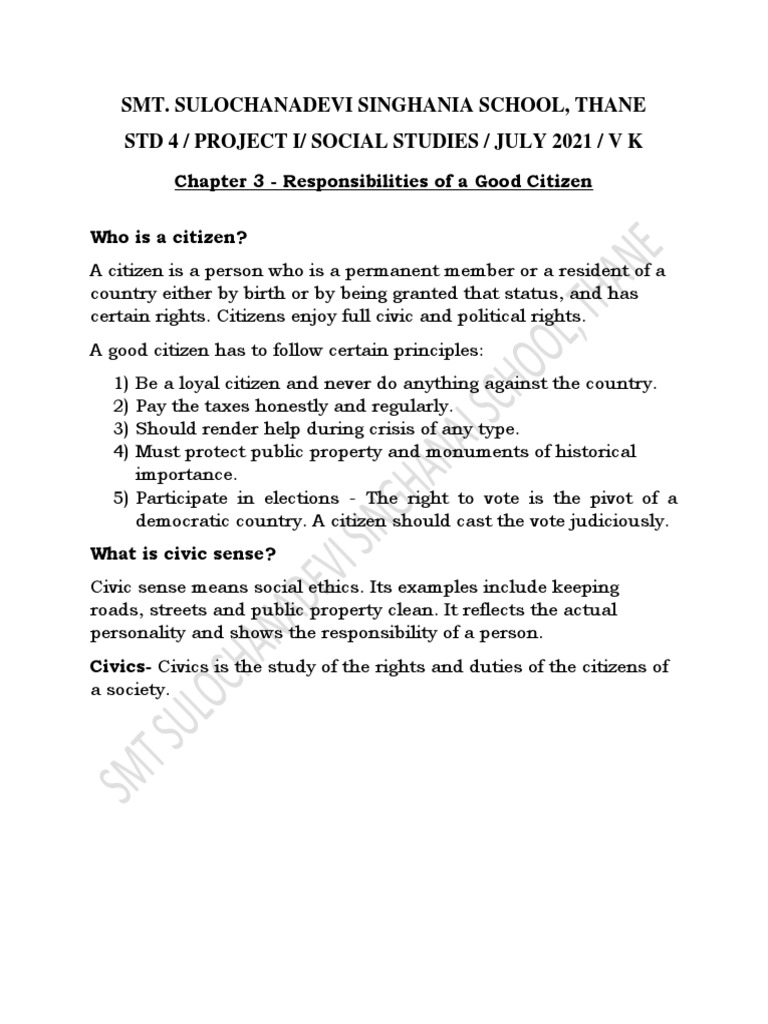 Responsibilities of A Good Citizen C3 | PDF | Citizenship | Property