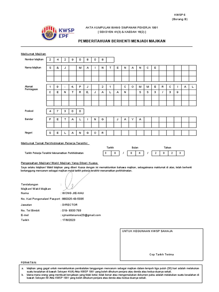 KWSP 6 (Borang B) | PDF