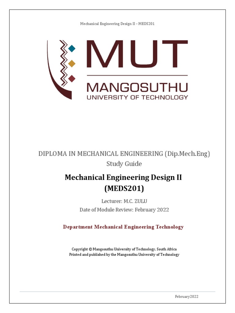 Mechanical Engineering Design II - MEDS201 (2023) | PDF | Engineering ...