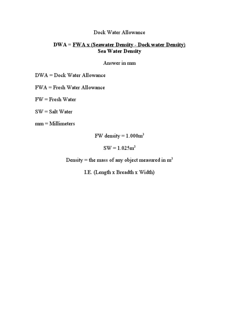 Dock Water Allowance Calculation Formula | PDF | Science & Mathematics