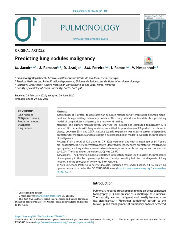 Predicting Lung Nodules Malignancy Pdf Medical Specialties Clinical Medicine