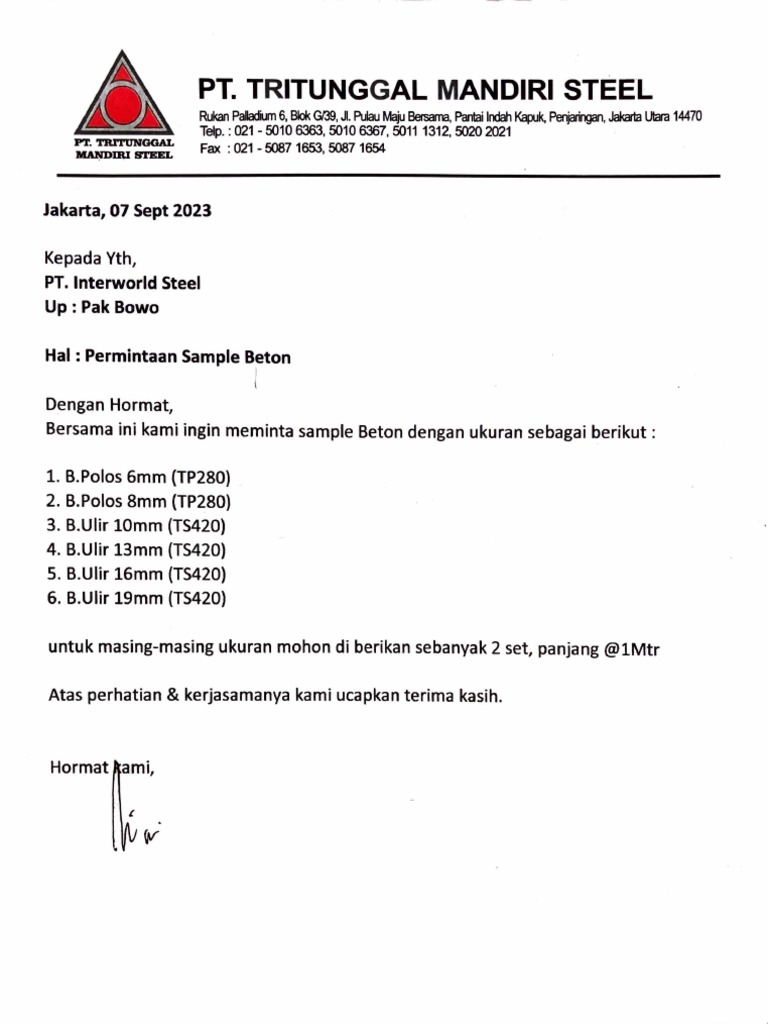 Memo Permintaan Sample. | PDF