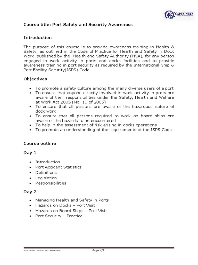 Port Safety and Security Awareness | PDF | Business | Technology ...