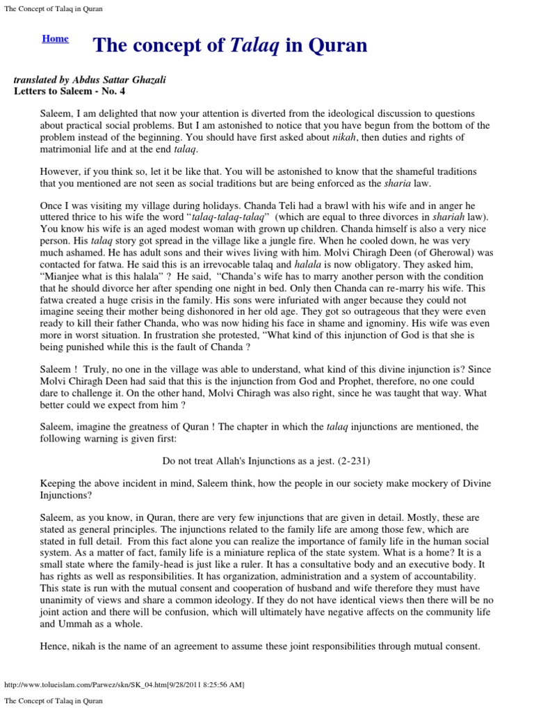 The Concept of Talaq in Quran | PDF | Quran | Islam