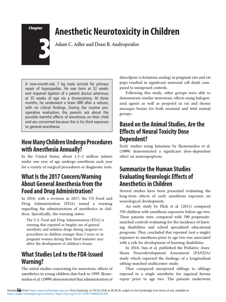 Case Studies in Pediatric Anesthesia-3.anesthetic - Neurotoxicity - in - Children | PDF