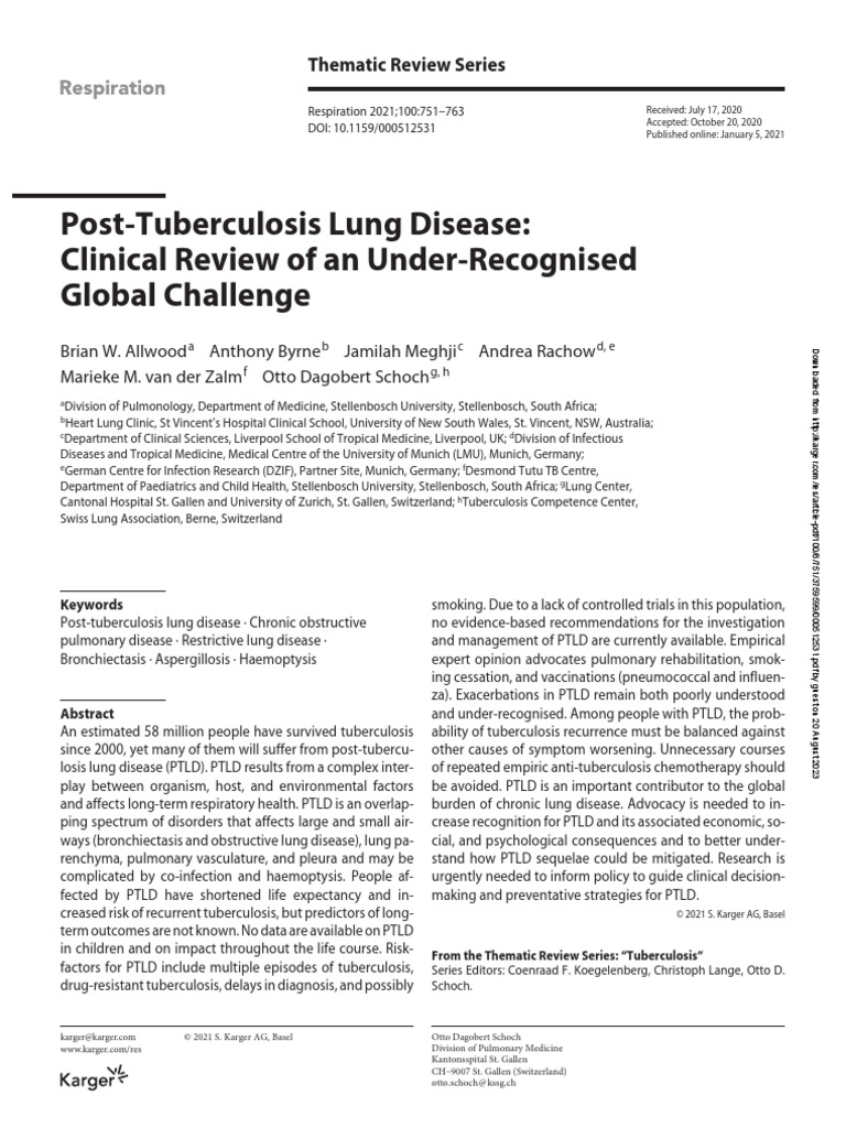 Post-Tuberculosis Lung Disease: Clinical Review of An Under-Recognised Global Challenge | PDF ...
