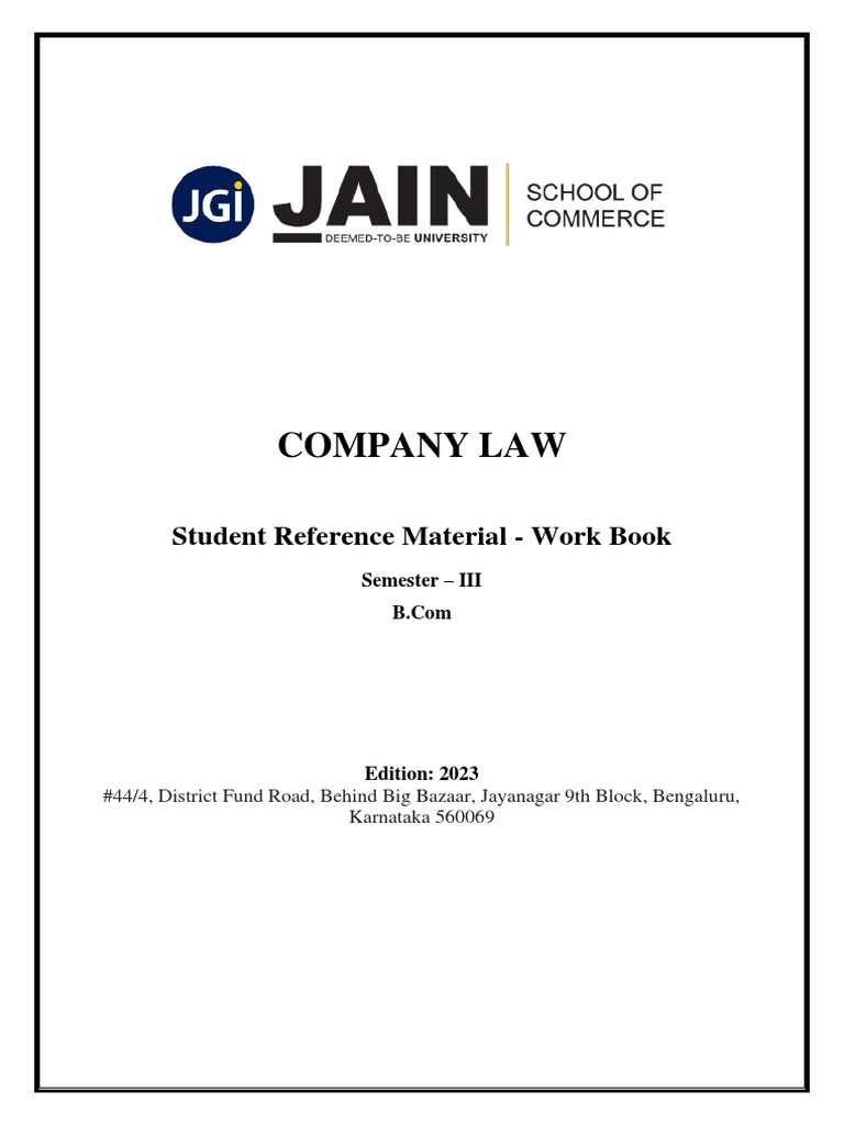 Company Law Workbook for B.Com Students | PDF