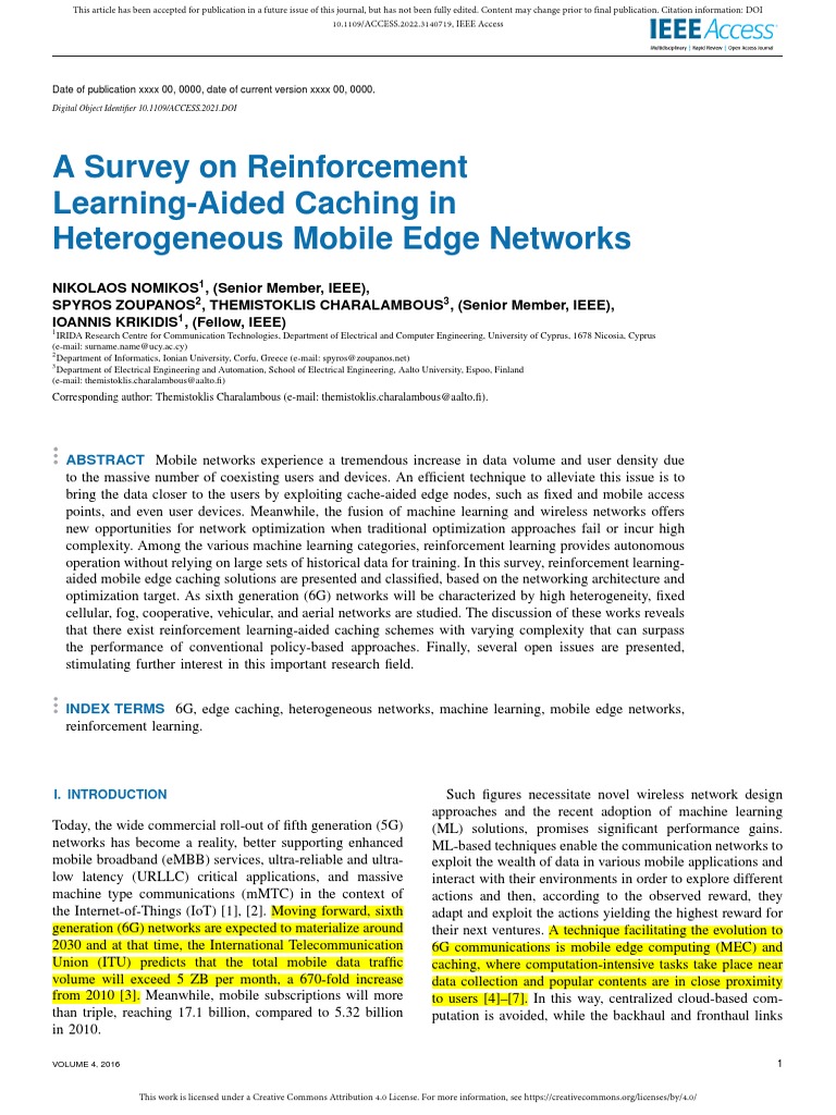 2021 A Survey On Reinforcement Learning Aided Caching In Heterogeneous Mobile Edge Networks