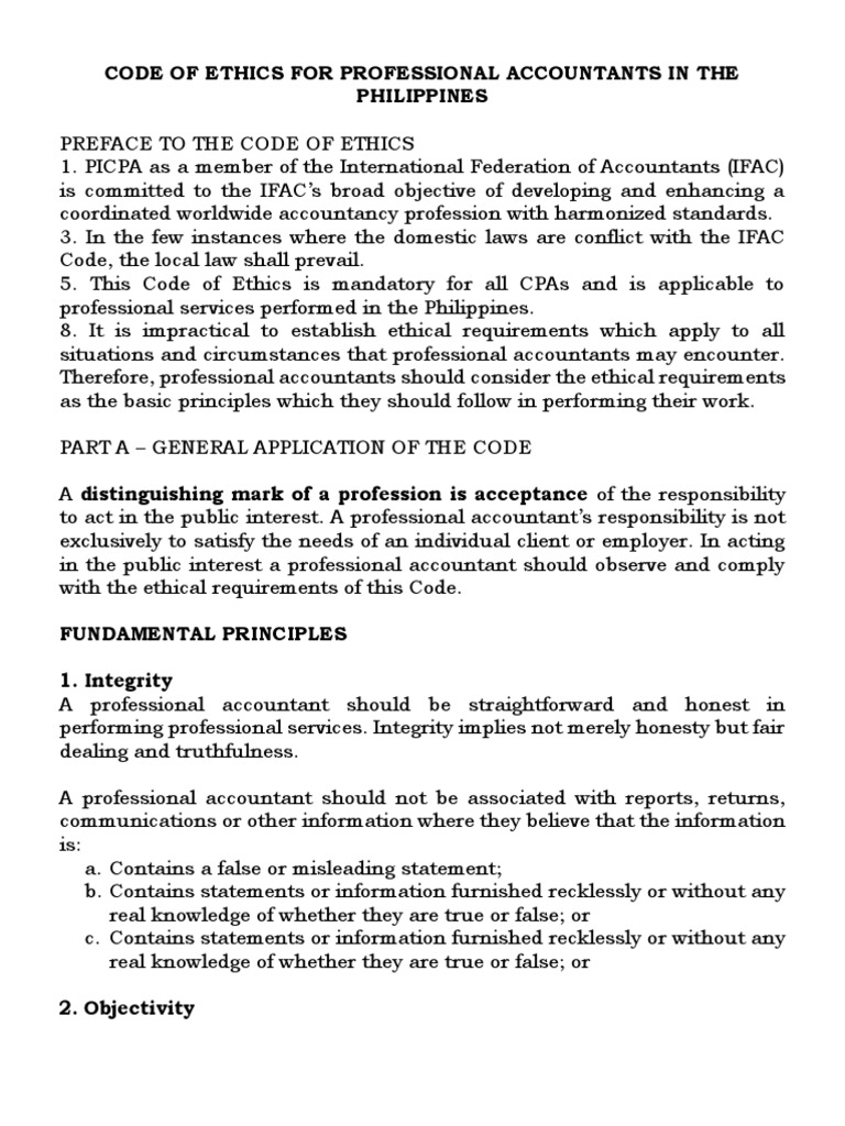 Philippines Accountants' Code of Ethics | PDF