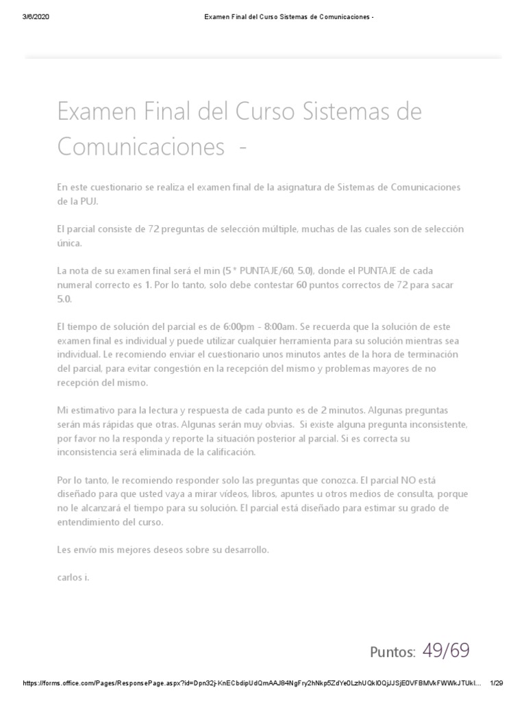 Examen Final Del Curso Sistemas de Comunicaciones | PDF