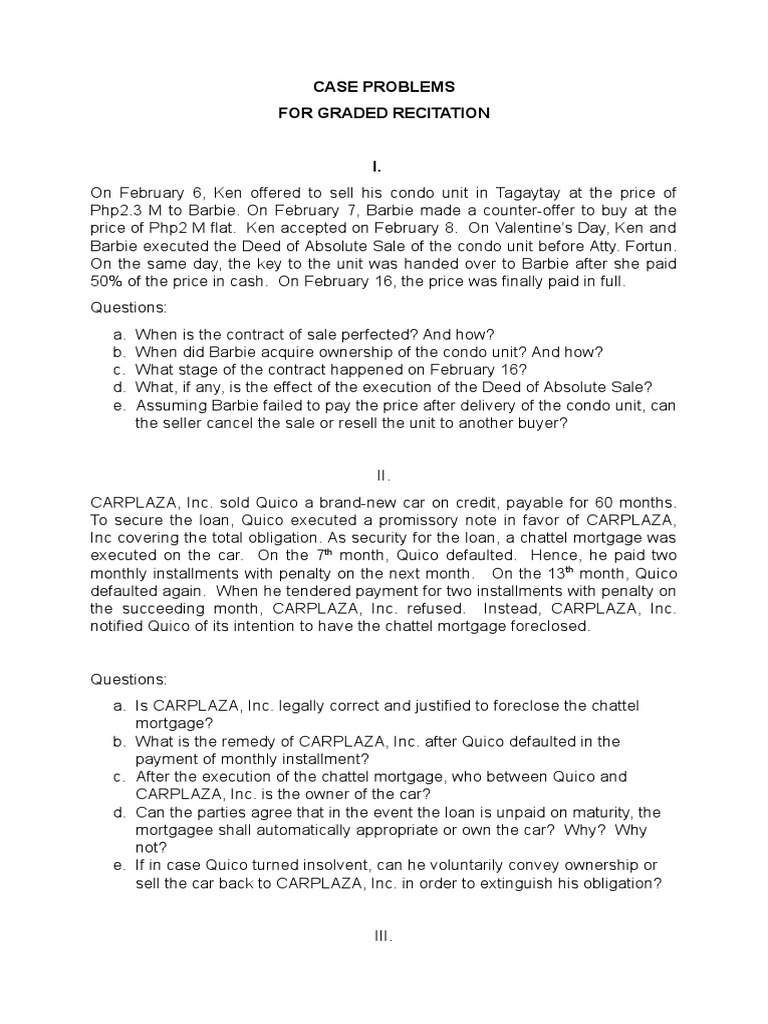 Legal Case Problems on Property Sales | PDF