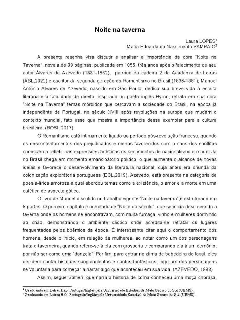 Resenha Noite Na Taverna | PDF | Romantismo | Amor