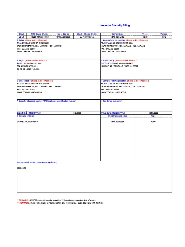 Importer Security Filing Guide | PDF | Freight Transport | Economies