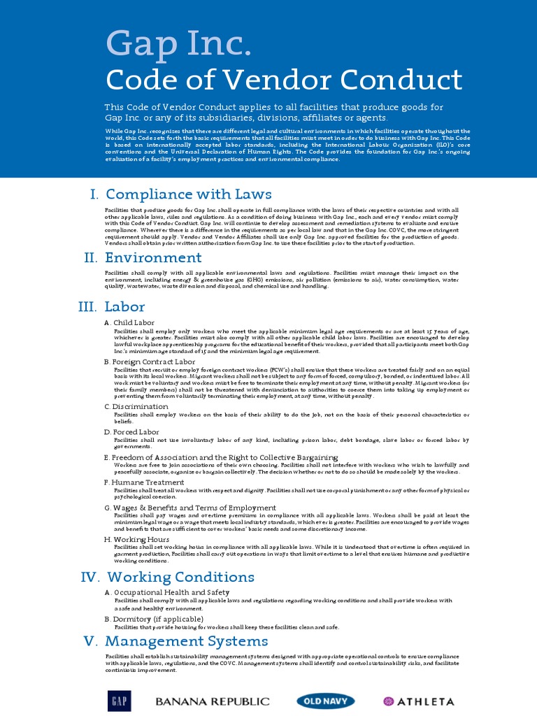 Gap Code of Conduct | PDF | Occupational Safety And Health | Labour ...