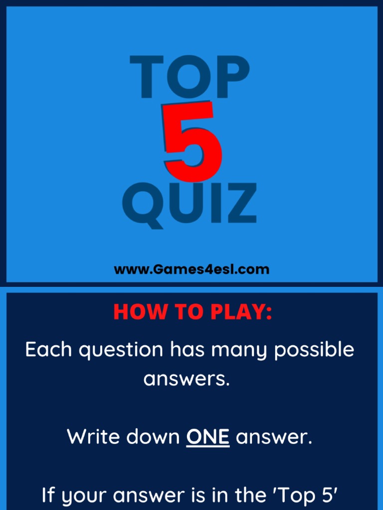 Top 5 Quiz Blank PowerPoint Template | PDF