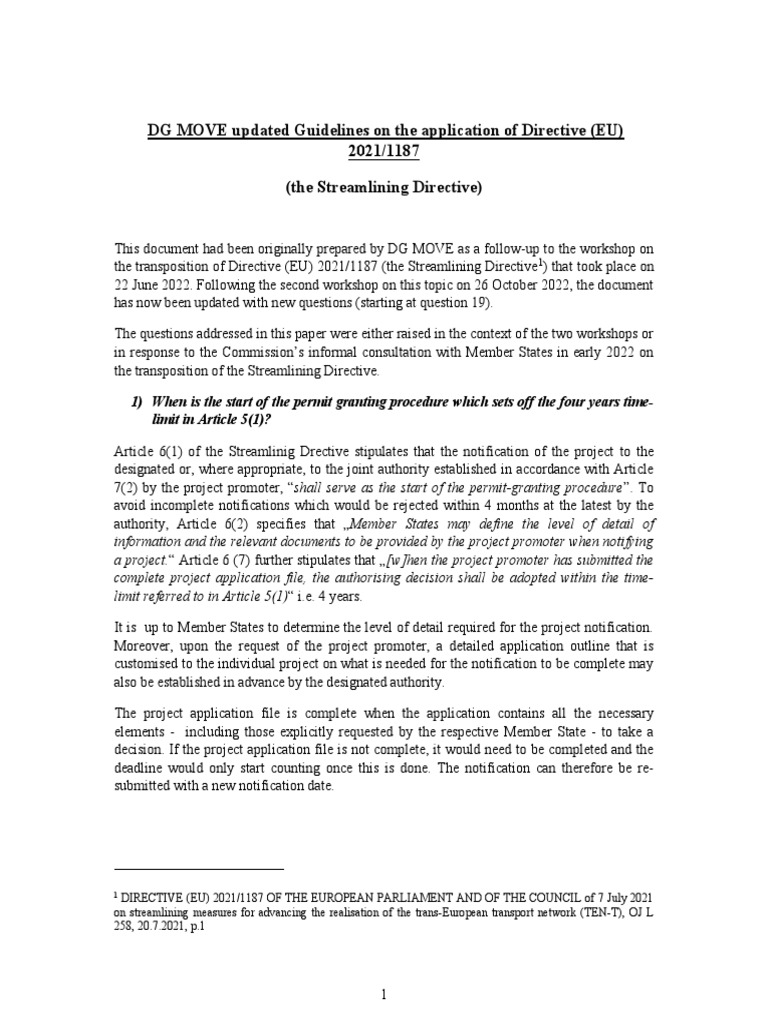 Guidelines On The Application of The Streamlining Directive | Download ...