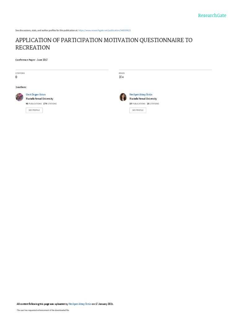 Application of Participation Motivation Questionnaire | PDF ...