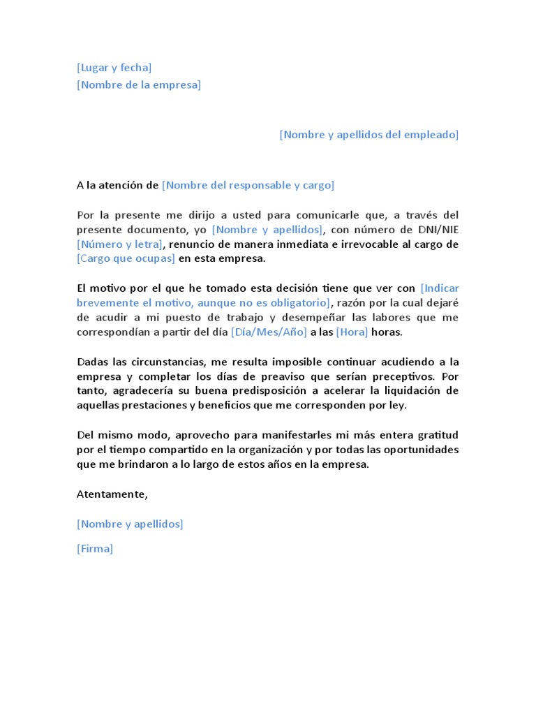 Plantilla Carta Renuncia Inmediata-1 | PDF