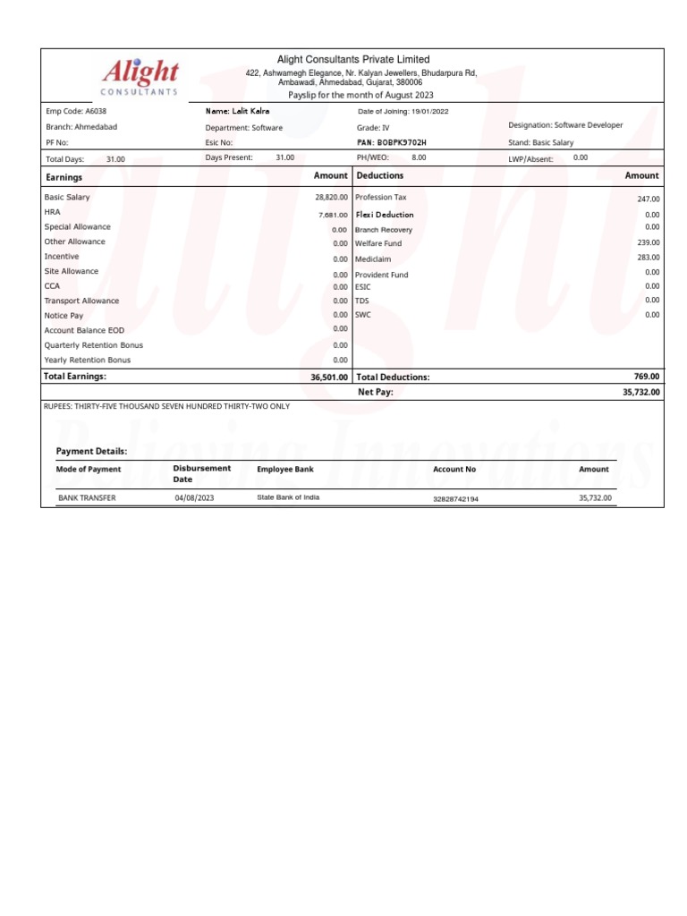 Payslip Alight Consultants | PDF | Paycheck | Taxation