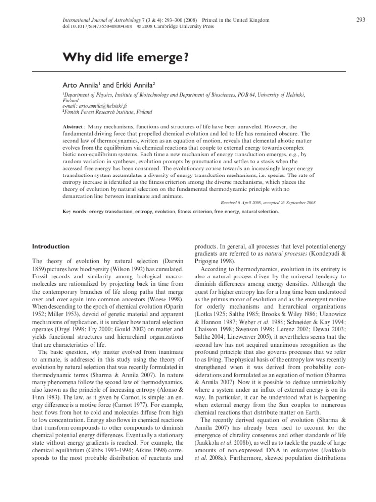 Thermodynamics and the Emergence of Life | PDF | Entropy | Non ...