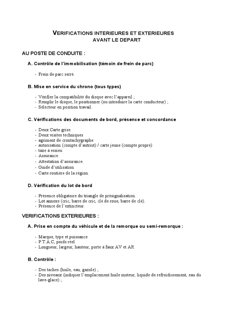 Verification Avant Depart | PDF