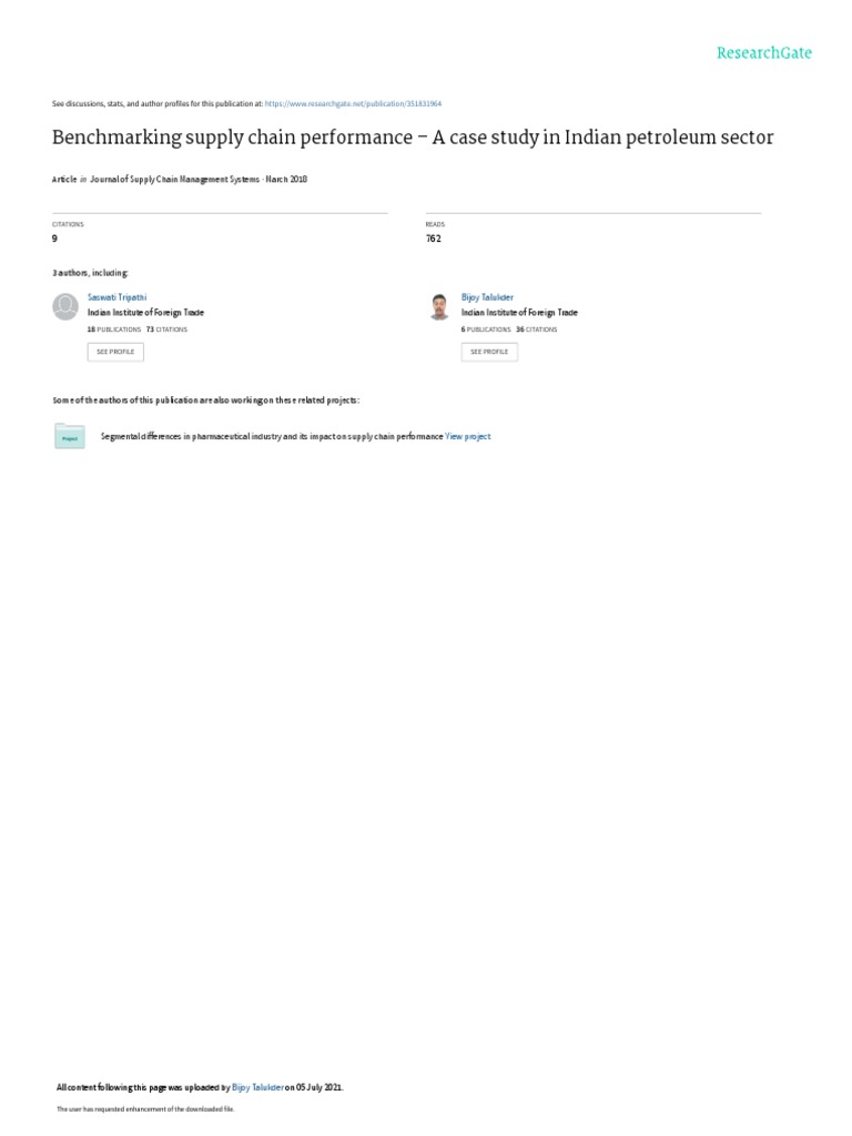 Benchmarking Supply Chain Performance Pdf Supply Chain Petroleum