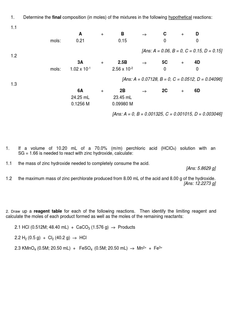 Limiting Reactants | PDF