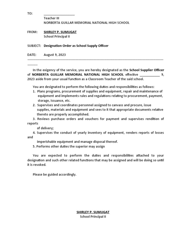 Designation - Supply Officer | PDF | Information Technology