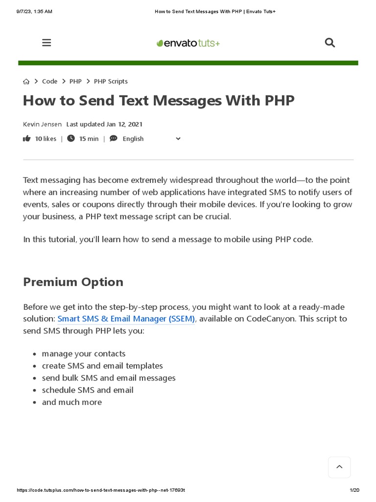 How To Send Text Messages With PHP - Envato Tuts+ | PDF | Computer ...