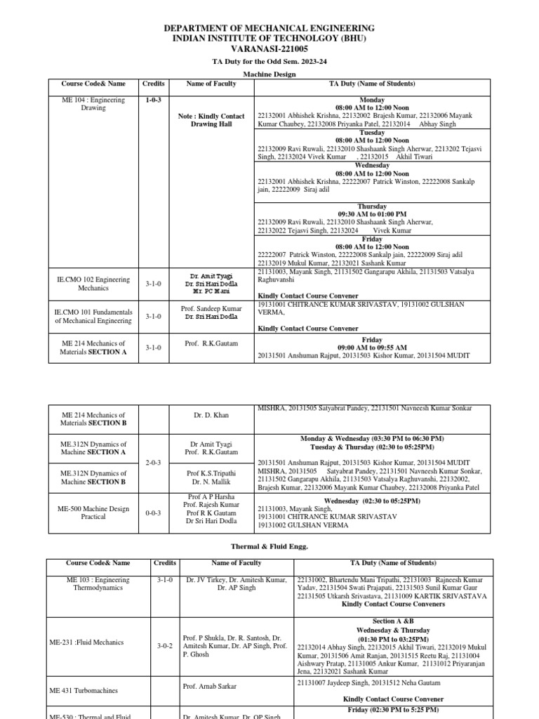 TA Duty Odd Sem 2023-24 | PDF TA Duty Odd Sem 2023-24 | PDF